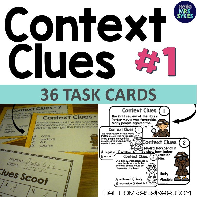 Context Clues Task Cards Scoot and Quick Assessment Grades 2-4 Tier 2 ...