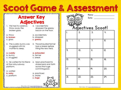 Adjective Task Cards, Scoot Game, and Quick Assessment Freebie | Hello ...