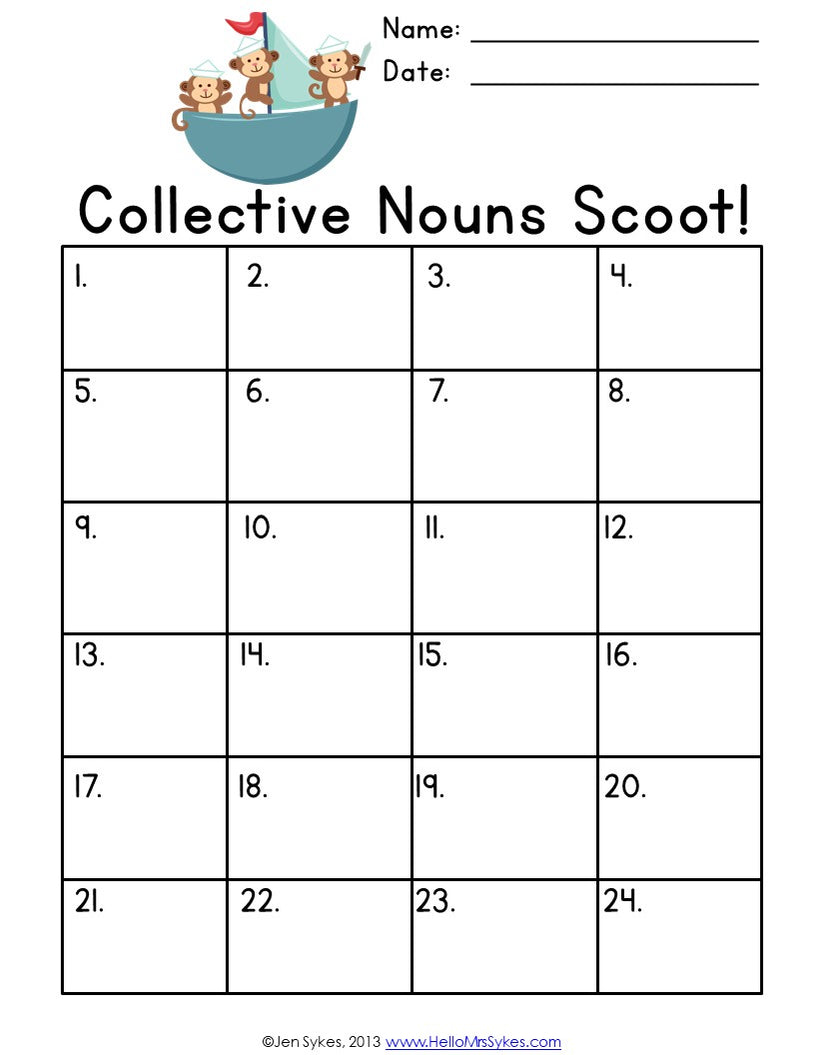 Collective Nouns 24 Task Cards, Scoot Game, and Quick Assessment ...